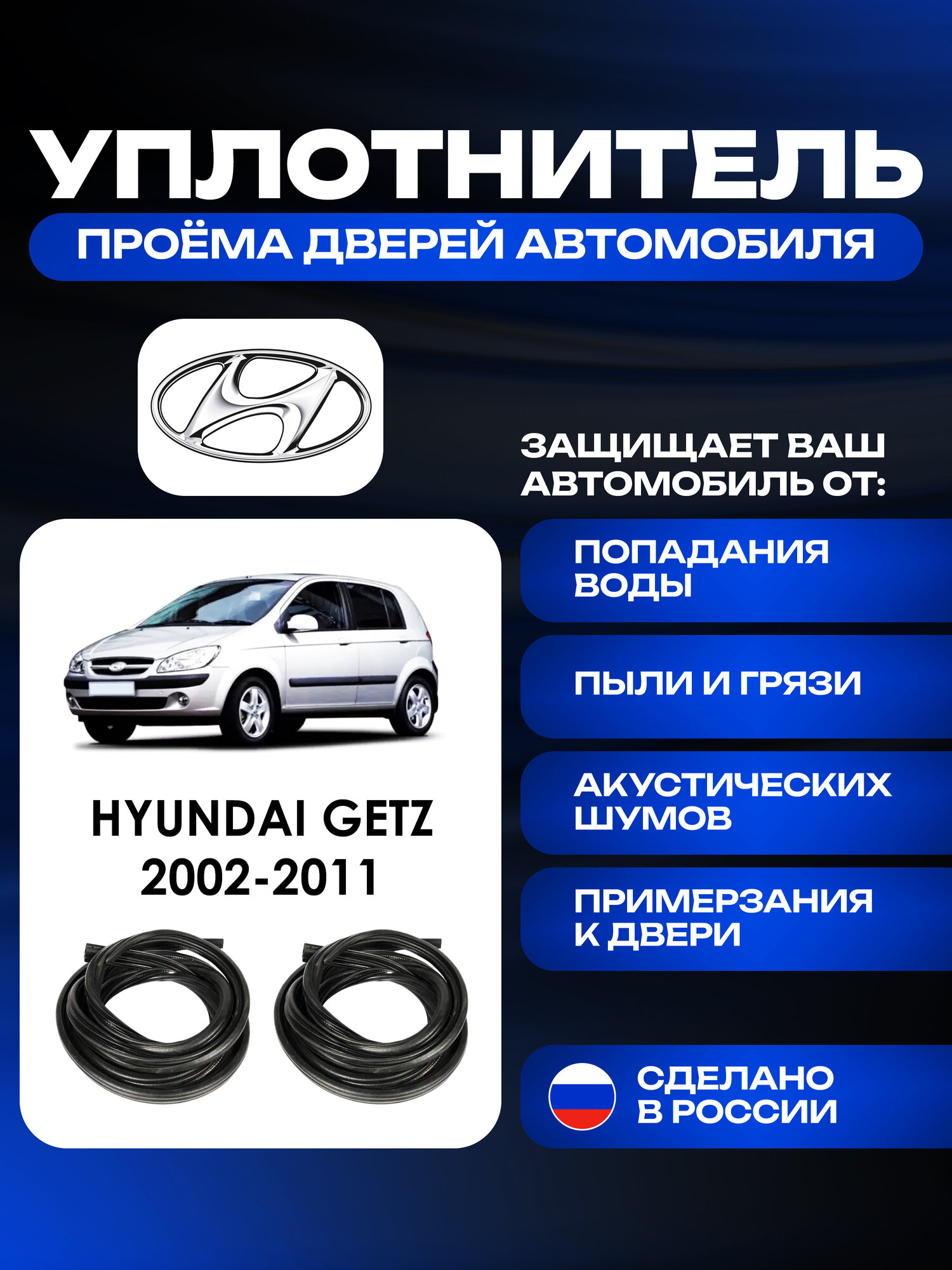 Уплотнитель (резинка) проёма передней двери (2 ШТ.) Hyundai Getz I (2002-2011) / Хендай Гетц 1 поколение