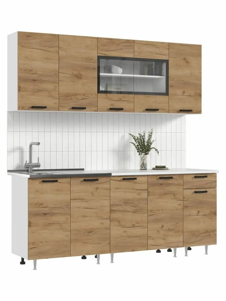 Кухонный гарнитур 2м Рио NEW дуб крафт, белый со столешницей, МИФ