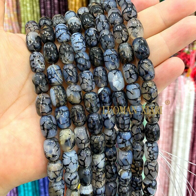 Барабан 10x14 мм, натуральный камень, грубая обработка, черные прожилки дракона, агатовые бусины-разделители для изготовления ювелирных изделий, аксессуары для браслетов «сделай сам»