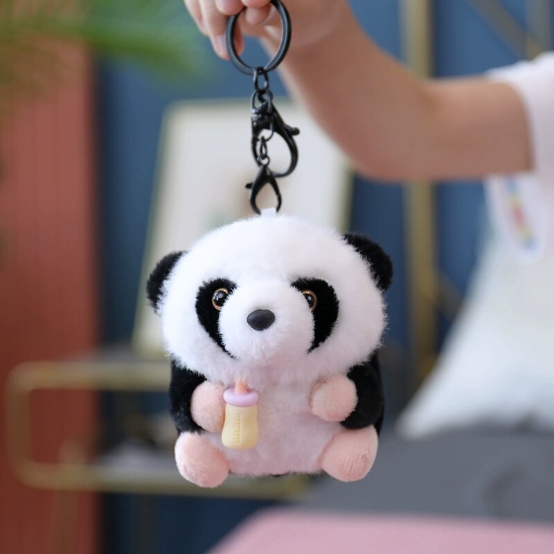 Желтая панды с детской бутылкой, игрушка-ключик 10 см, милый животный подвесной декор для сумки и брелока