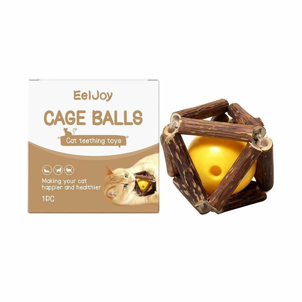Игрушка для кошек натуральная мяч из дерева Мататаби, Для кота кошки и котят, жевательная игрушка для чистки зубов