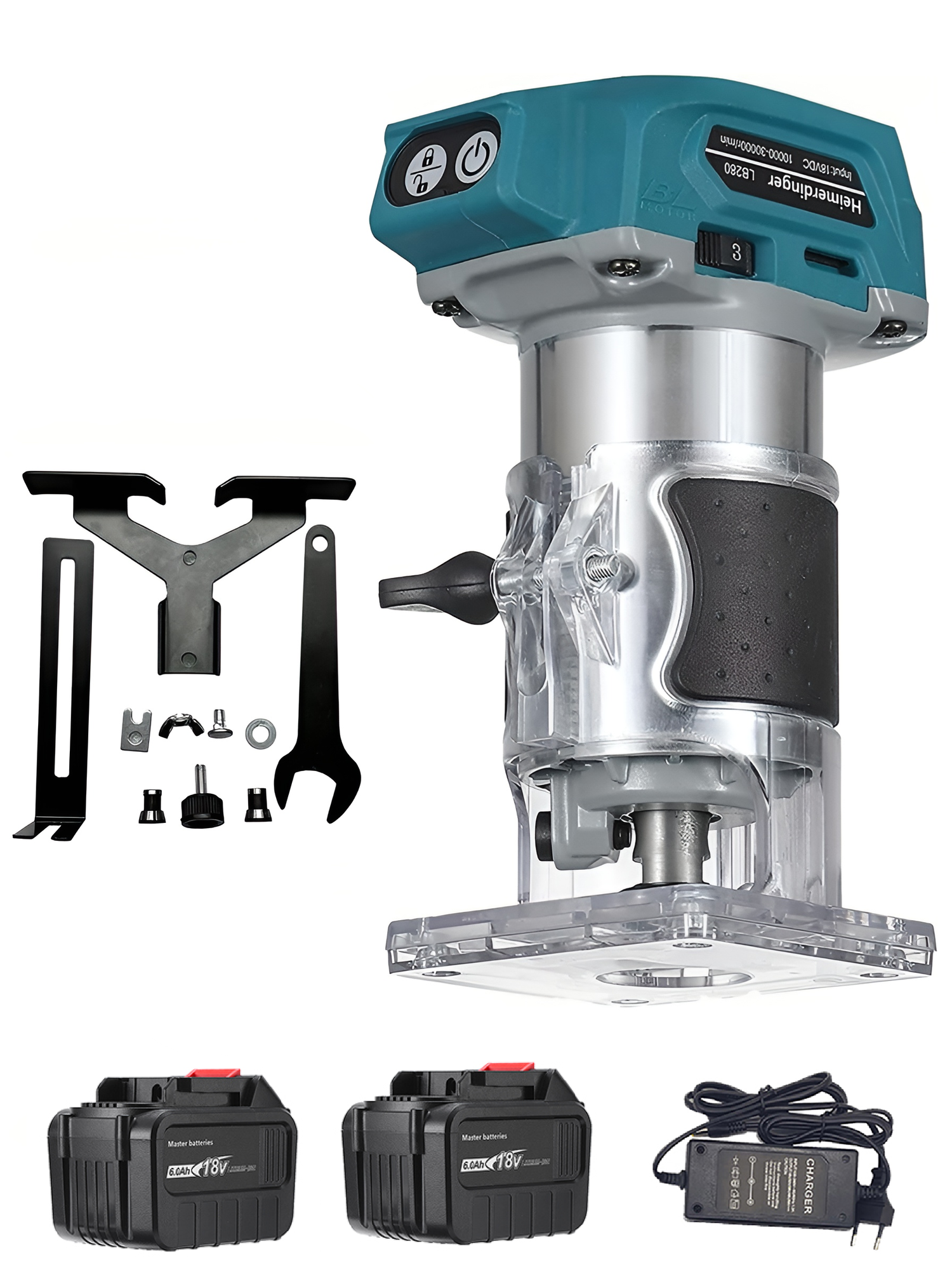 Аккумуляторный бесщеточный компактный фрезер Heimerdinger 18 В с 2 батареями 6А