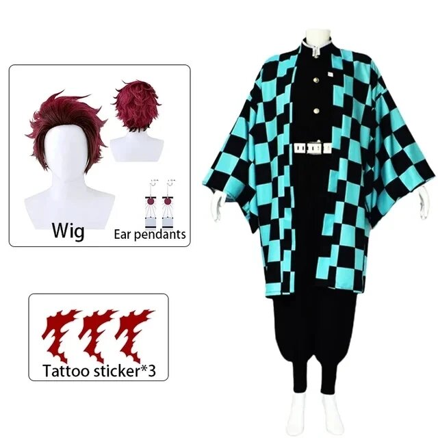 Косплей костюм Танджиро Камадо из аниме Demon Slayer L, costume and wig