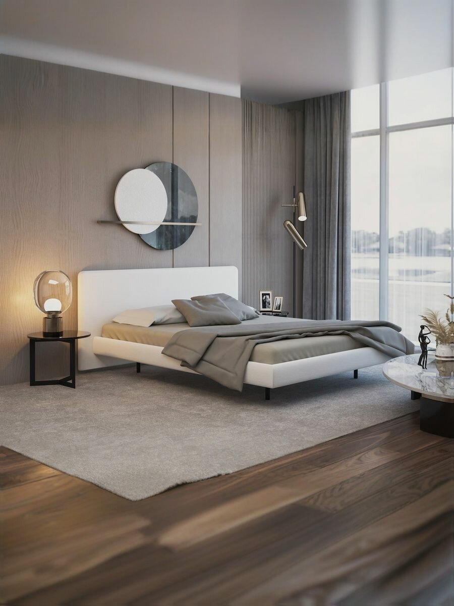 Двуспальная кровать "Палермо" 140х200см без подъемного механизма и ящика для белья из микровелюра Барса молочный