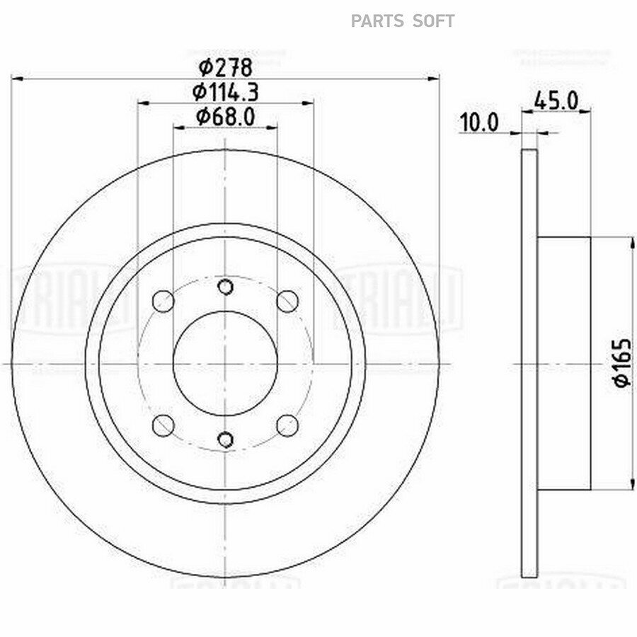 TRIALLI DF-140115 Диск торм. для а/м Nissan Primera (96-) зад. d=278 (DF 140115) ()
