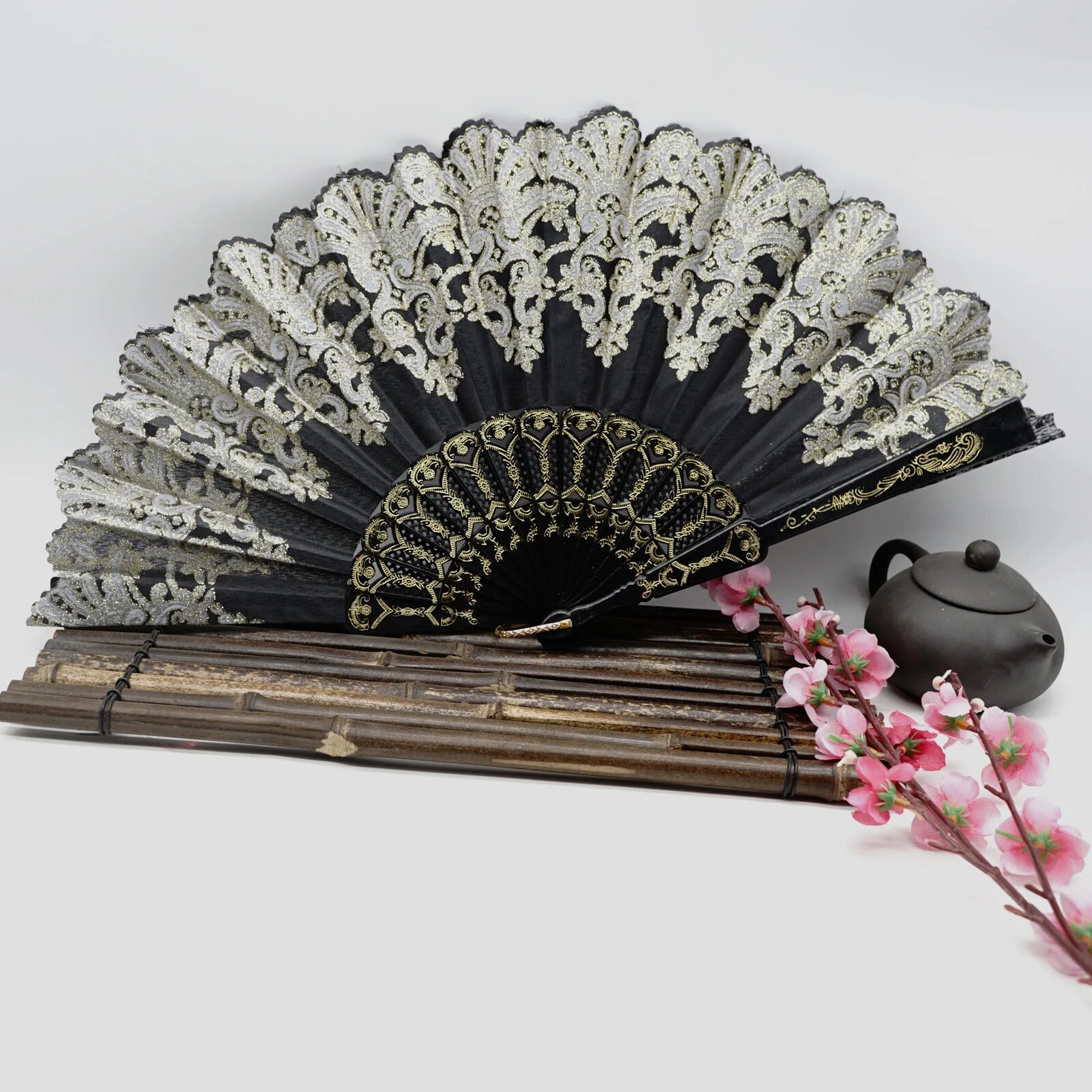 Ретро японский кружевной ручной складной сценический веер испанский дворец танцевальный костюм для йоги веер Чонсам свадебный невеста искусственный Декор