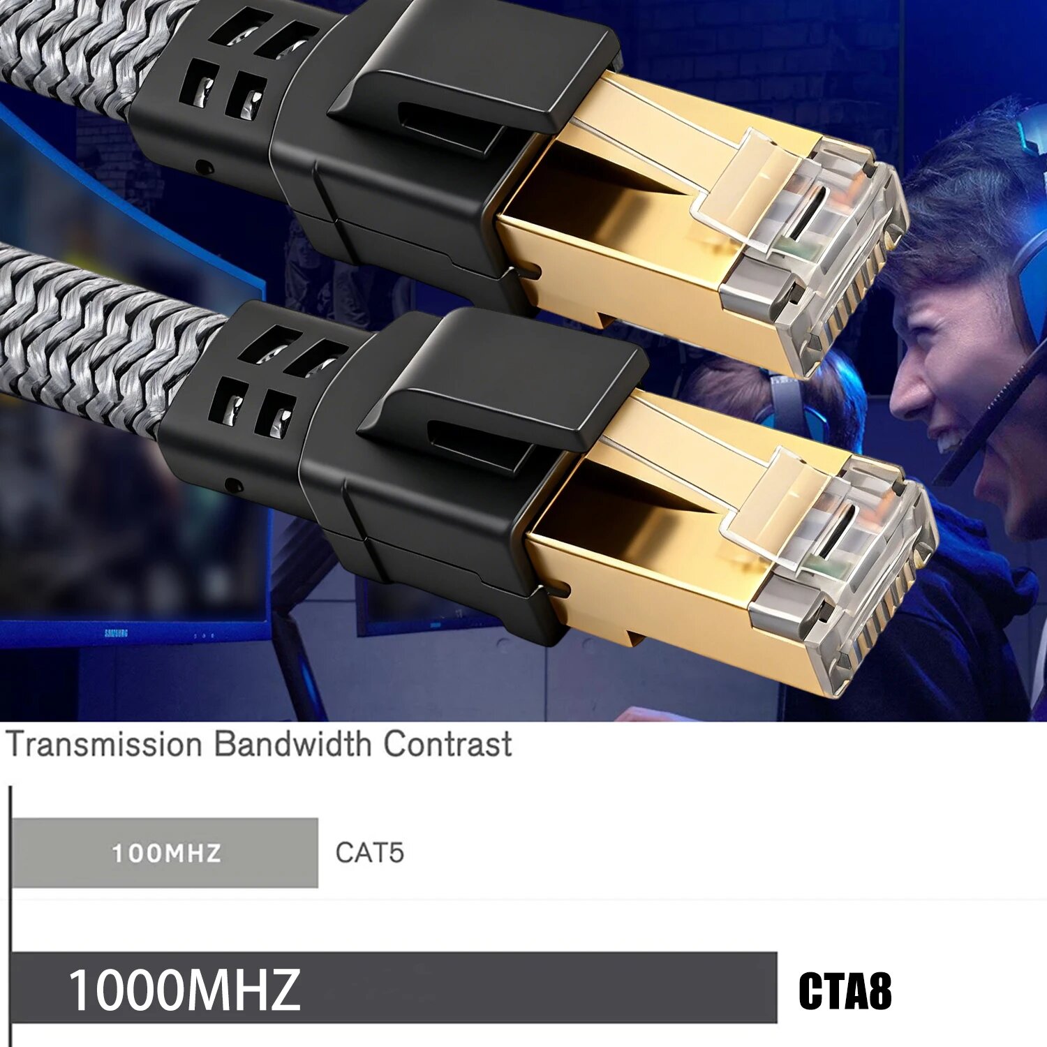 Ethernet кабель BAPPSUS Cat8 1m, 40 Гбит/с — фото 1