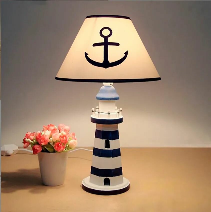 Лампа Маяк в морском стиле 40х25х12 см, дерево