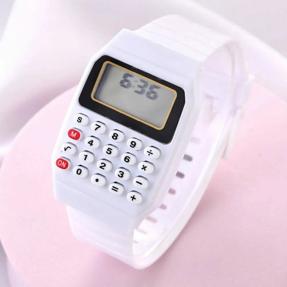 Мини-калькулятор часы портативный белый