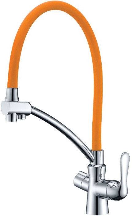Смеситель для кухни Lemark Comfort LM3070C-Orange с гибким изливом, хром, оранжевый