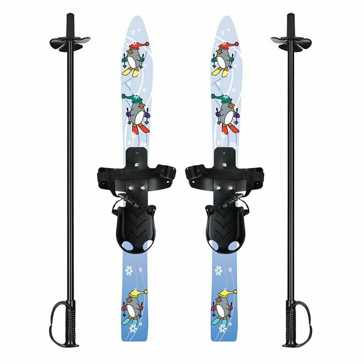 Двойная доска для начинающих лыжников со снежными палками, детские пластиковые лыжи