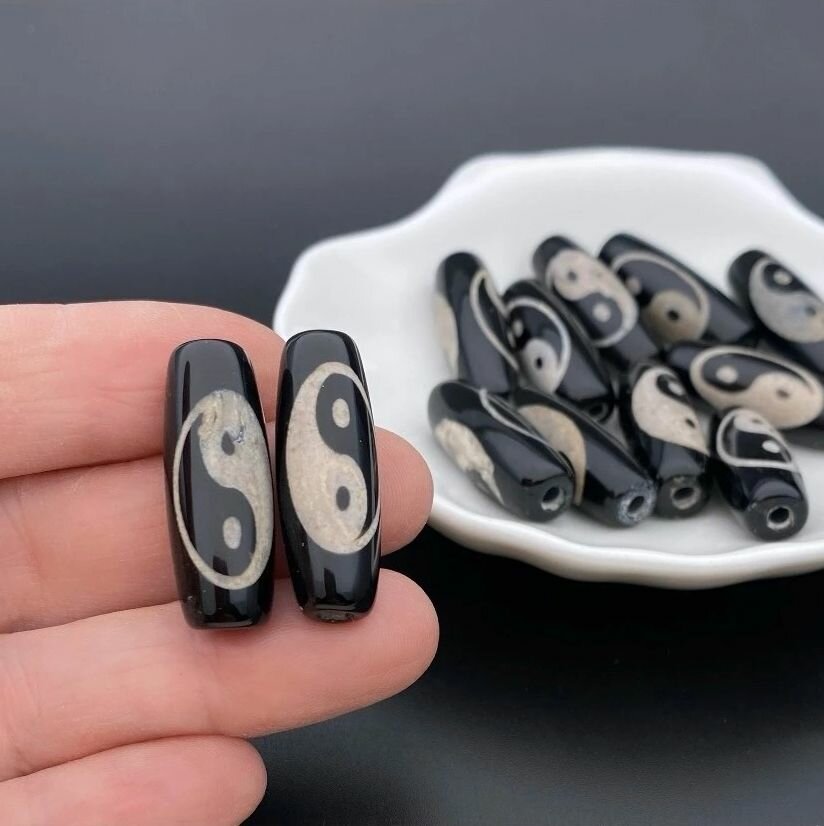 Бусина Дзи / ДЗИ Инь Янь - Талисман гармонии / Агат / 1 шт