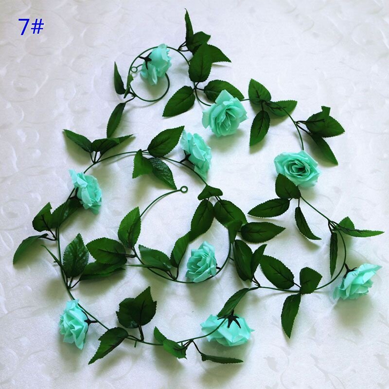 Luxurious 2.4m long silk rose flower ivy vine leaf garland for special occasions 7# 9 head light blue