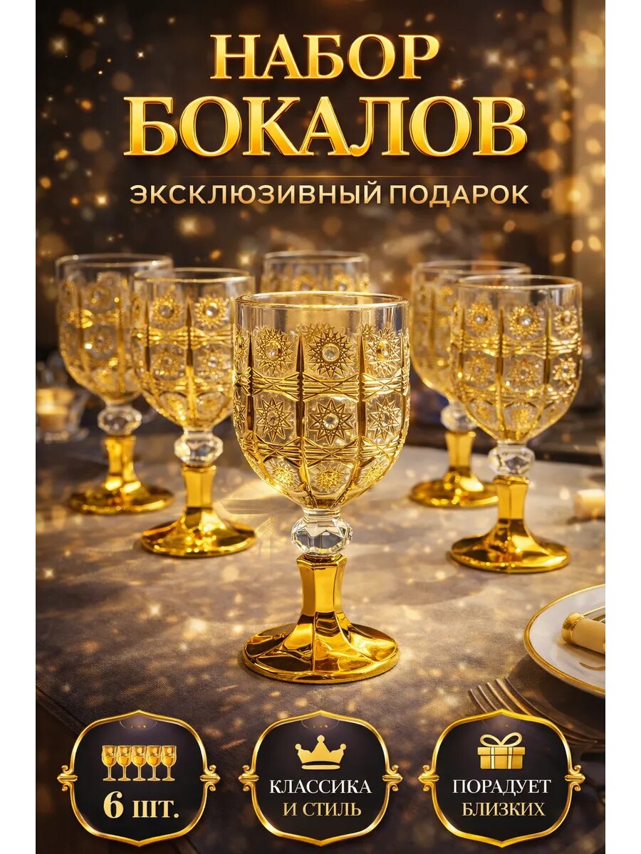 Набор бокалов 6 штук стекло подарочный