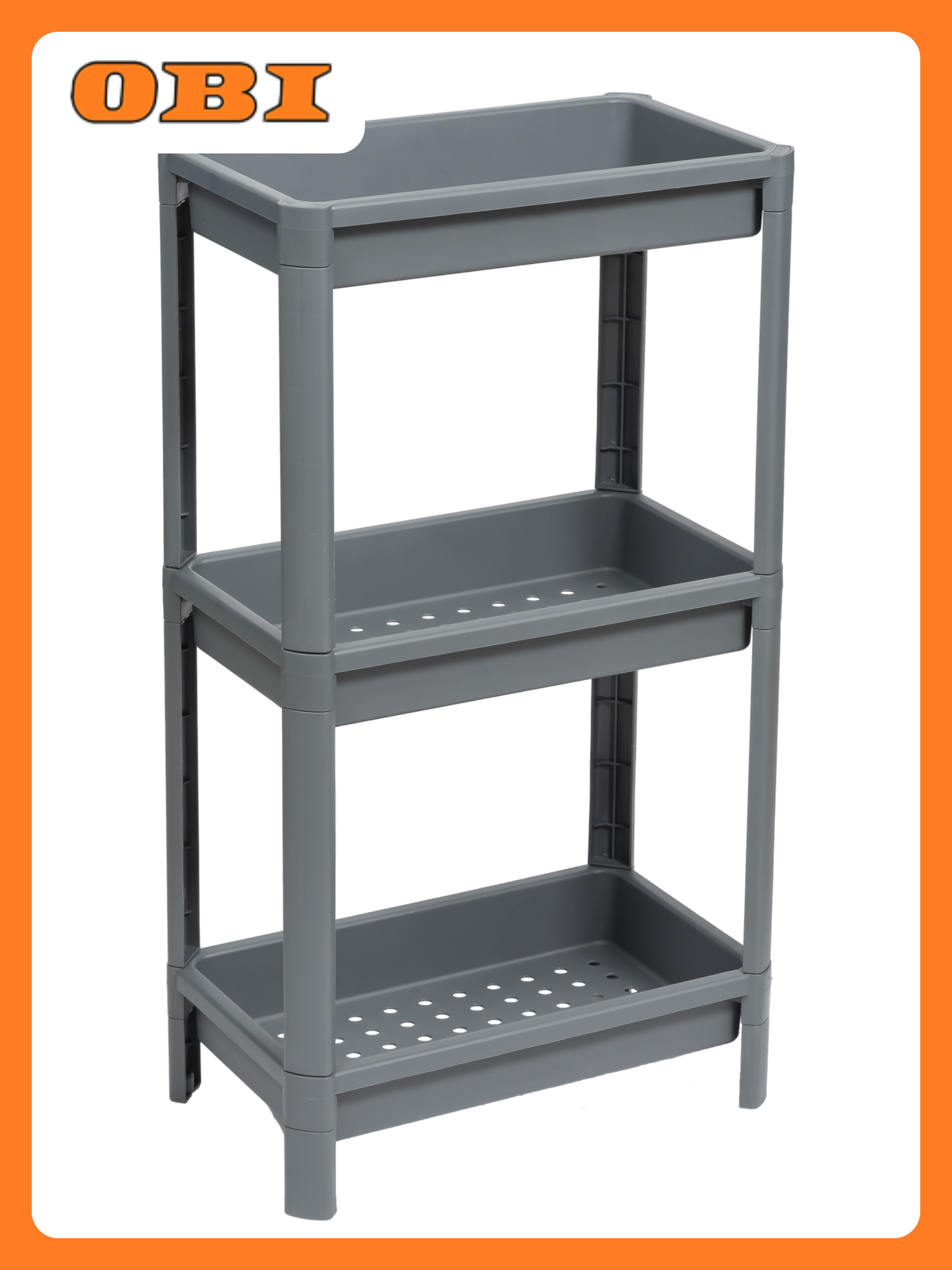 Этажерка VIKEA, 3 яруса, серая, пластик, 70,7 см х 39 см х 23,4 см