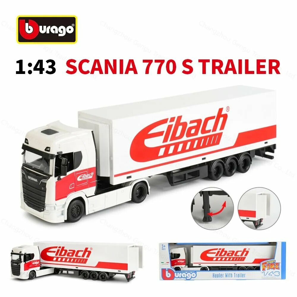 Bburago 1:43 Scania 770 S Trailer, Haulers With Trailer отлитая под давлением Коллекционная модель автомобиля