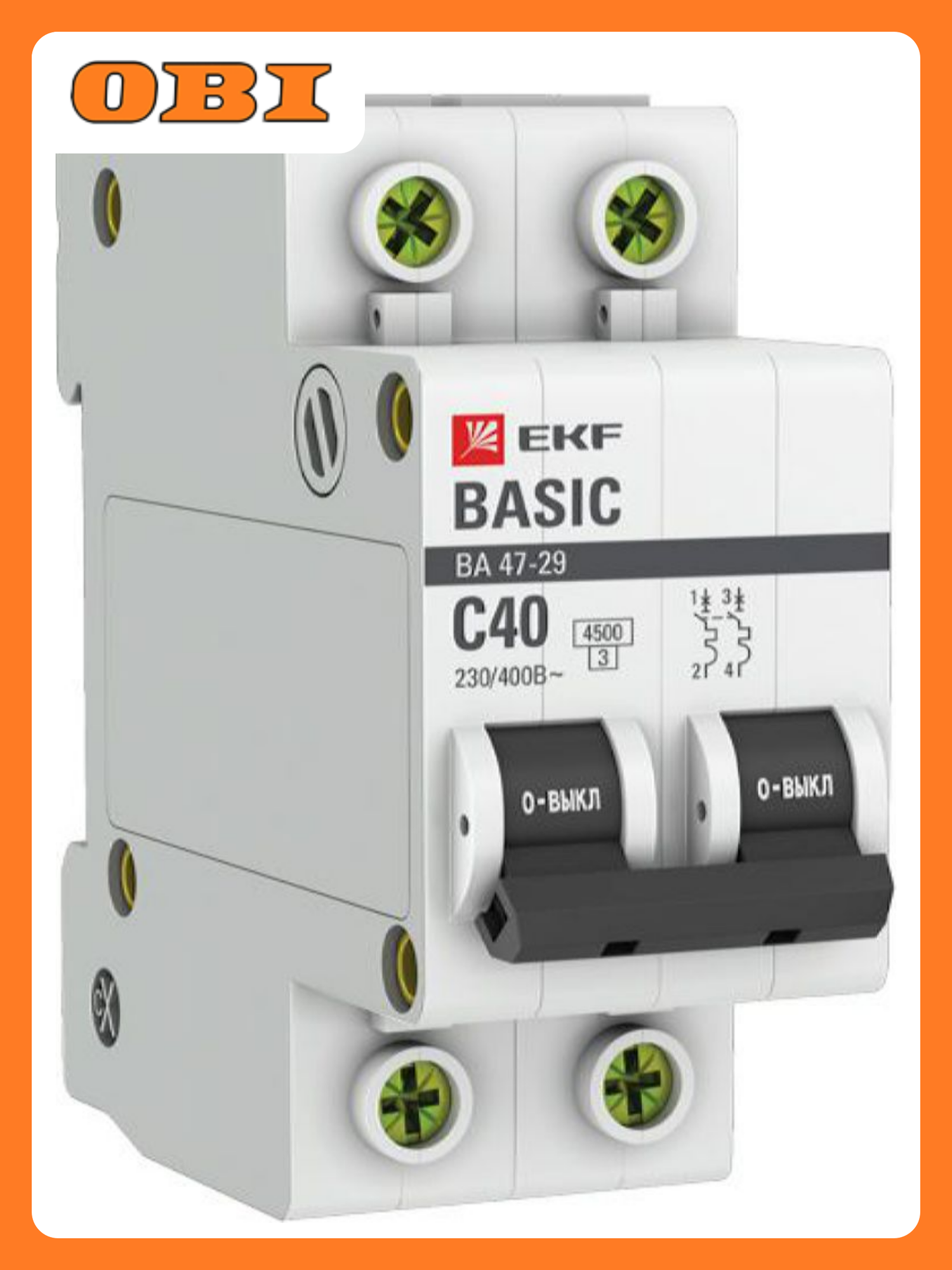 Автоматический выключатель EKF Basic 2P C40 A 4,5 кА