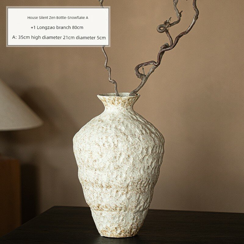 Керамическая ваза в стиле ваби-саби с узором снежинка А и 1 веткой драконьего фрукта 80 см для чайной церемонии