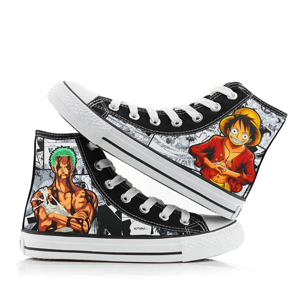 Новые высокие парусиновые кроссовки One Piece с принтом, в популярном мультяшном стиле, балетки для студентов, модные кроссовки.