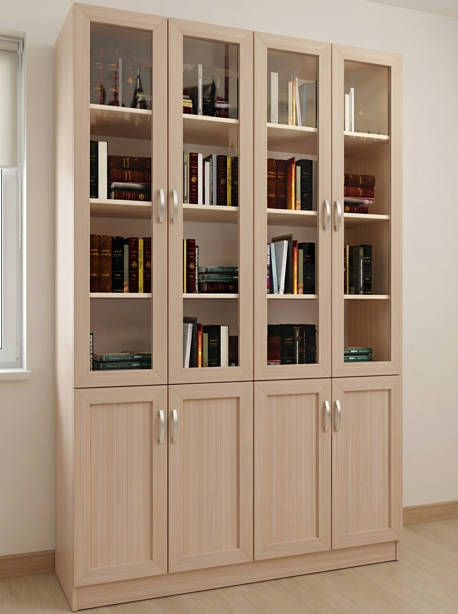 Шкаф книжный четырехстворчатый Вита 4-3, ШхГхВ: 136х38х210 см, дуб молочный