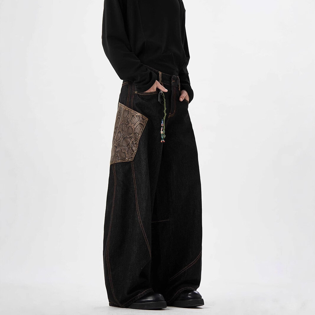 Тренд RONG CH Мужские Джинсы Год Змеи Изогнутые Питон Широкие Деним, Размер_L