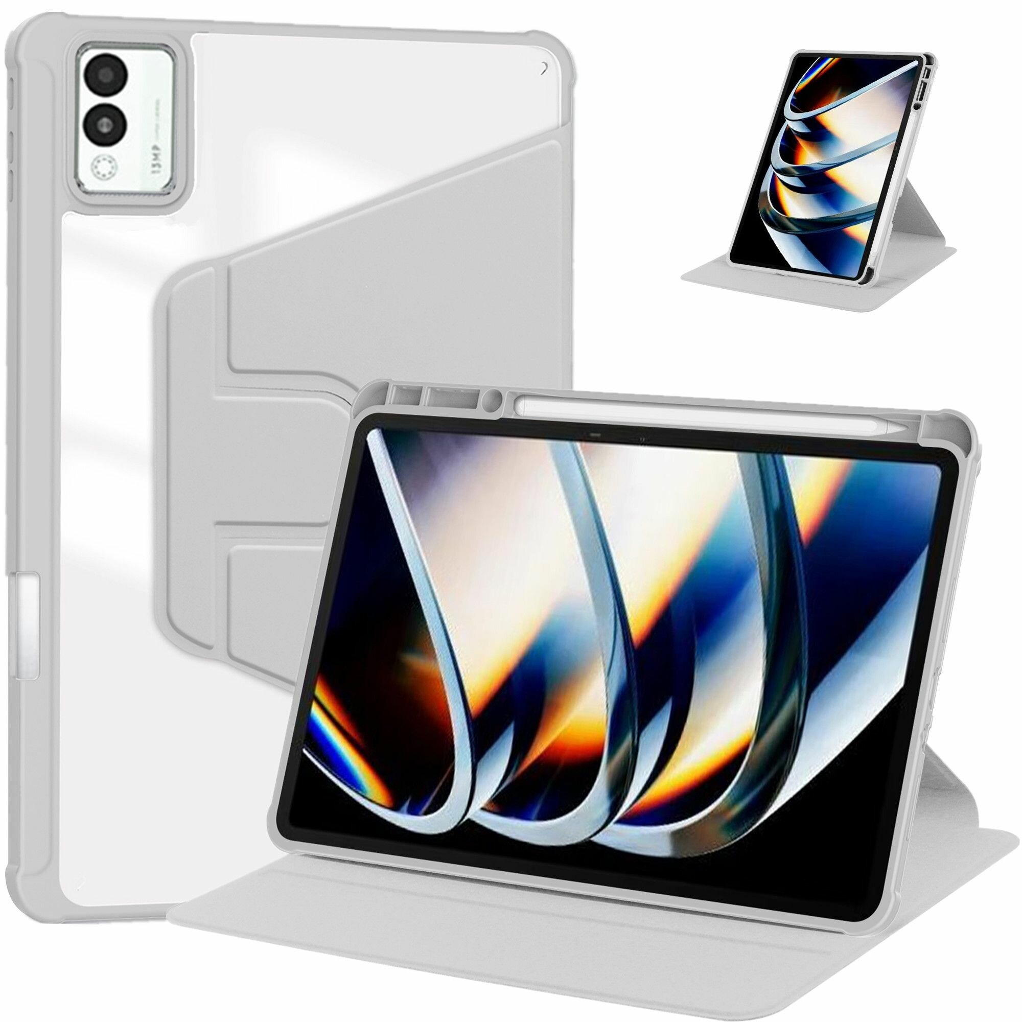 Чехол для Tecno MegaPad 11 /Техно МегаПад 11" , Чехол с отделением для ручки и вращающейся подставкой, искусственная кожа + прозрачный акрил