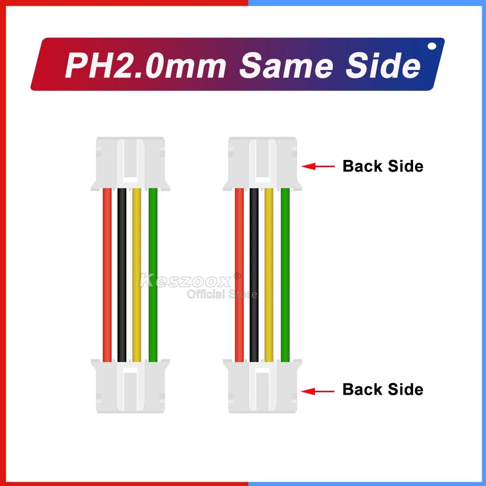 Разъем Keszoox JST PH2.0 2-10P 22AWG PH2.0-6Pin (1PCS), 80cm (22AWG Wire), Same Side