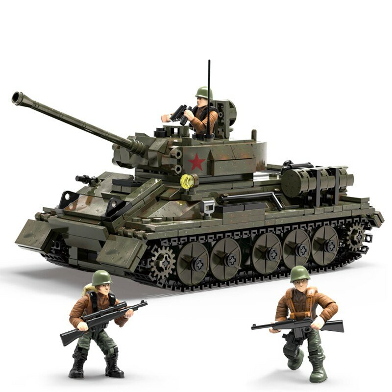 Вторая мировая война советские военные T 34 средний танк модель строительный блок армия солдат оружие серии кирпич мальчик ребенок игрушка подарок блок (коричневый)