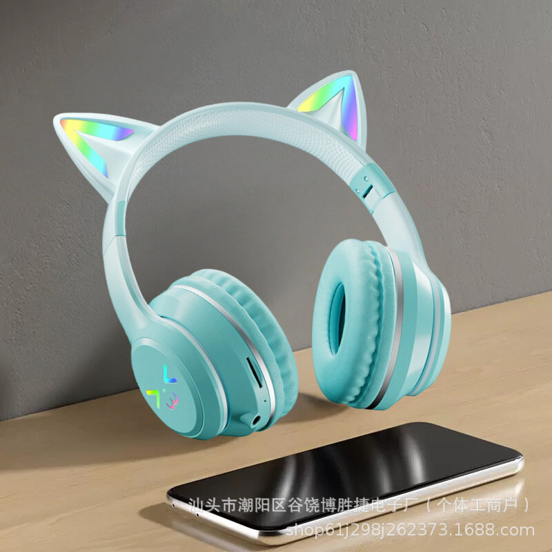 Популярная Bluetooth-гарнитура BT-618, накладные наушники с кошачьими ушками, беспроводная гарнитура с подсветкой, шумоподавление, для игр и спорта, с длительным временем работы от батареи