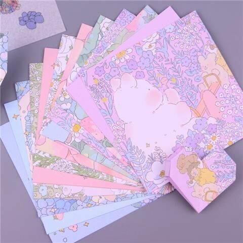 Бумага цветная для оригами 14.5x14.5см - Двусторонняя печать квадратная - 10 цветов 72 листов листов для творчества и поделок