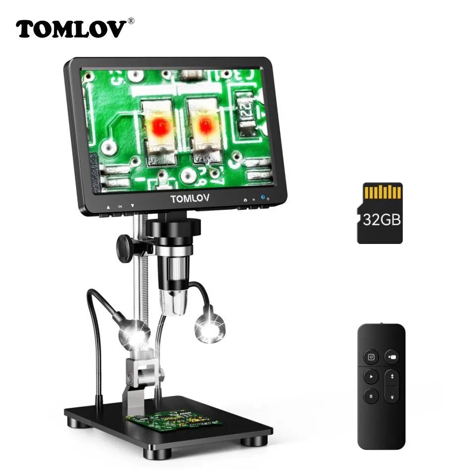 TOMLOV DM9 Pro HDMI USB Цифровой микроскоп 7' IPS Экран 1200X 16MP Профессиональный электронный микроскоп для пайки черный