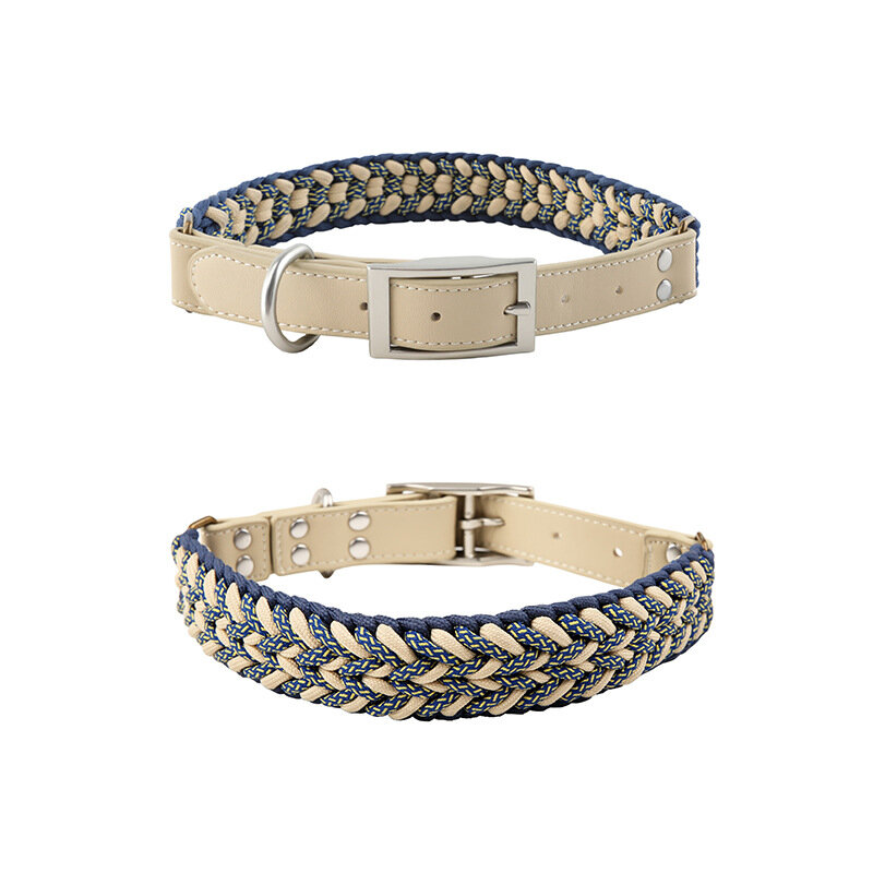 Плетеный ошейник для собак pet collar синий фиксированный ошейник-XL-52-62 см