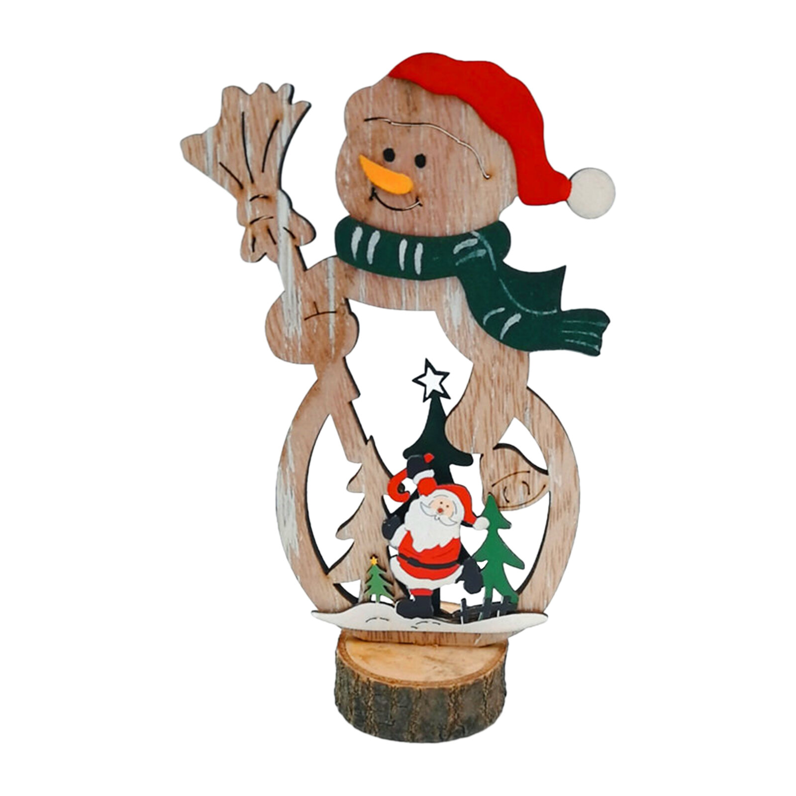 Christmas Table Sign Wood Figurine Festivals Xmas Tree Snowman Shape Statue Table Centerpiece Ornament Retro Home Backdrop Decoration Holiday Presents Statues Green Yellow 20*13*5cm 70g 1 Piece