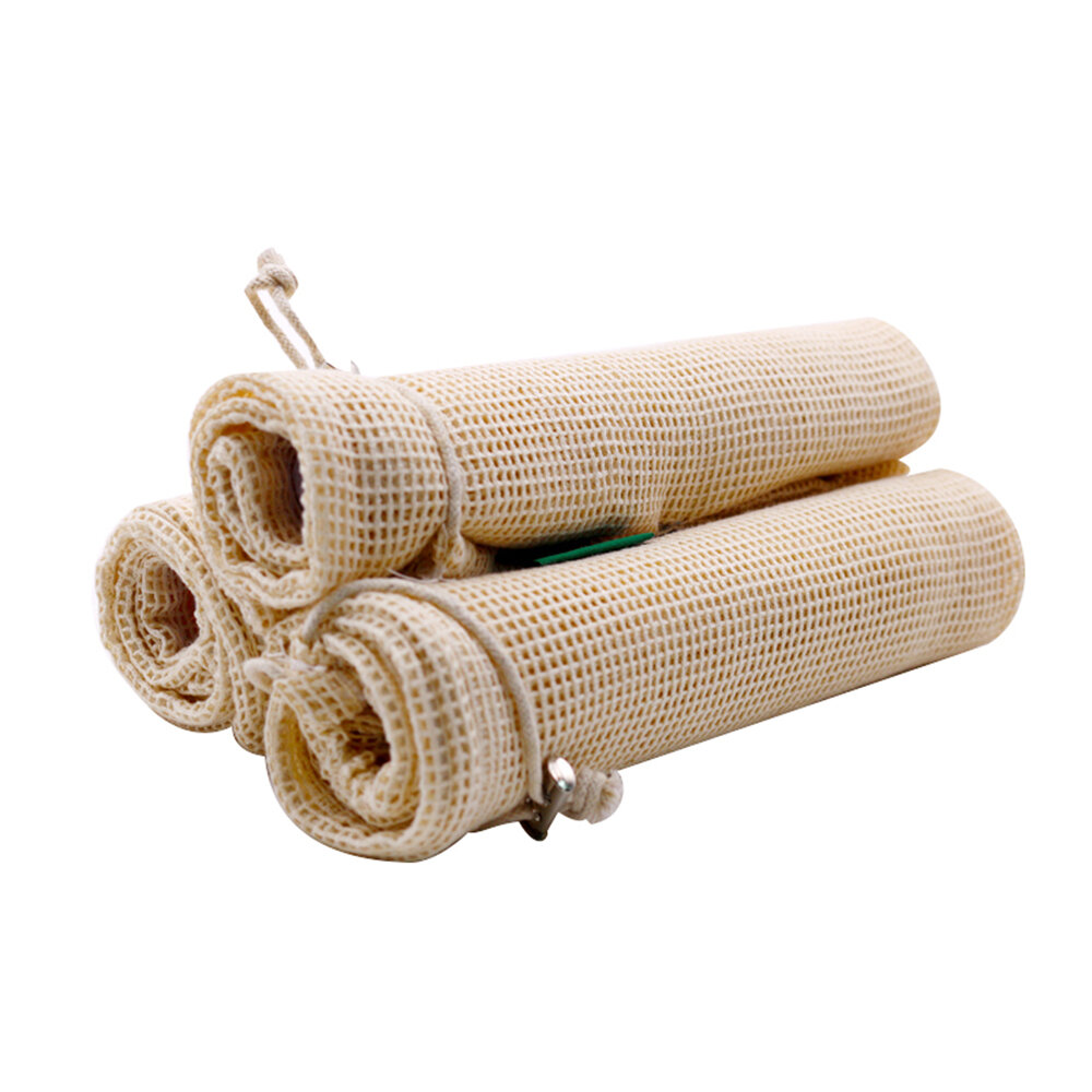 9 упаковок многоразовых сетчатых мешков для продуктов с завязками, разных размеров, из органического хлопка, моющиеся хозяйственные сумки, муслиновые мешки для хранения овощей, фруктов, игрушек (бежевый)