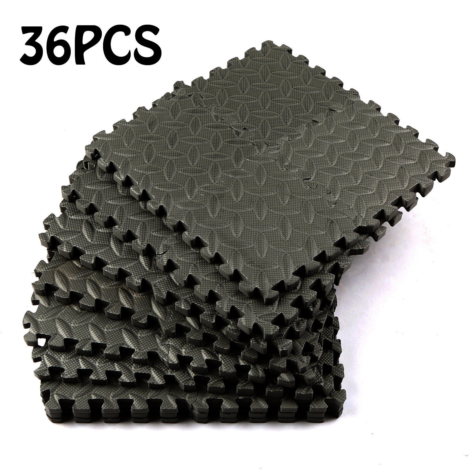 36PCS 15*15*1cm Thicken Floor Mat EVA Cushion Anti-slip Foam Exercise Mat Indoor Grey Black