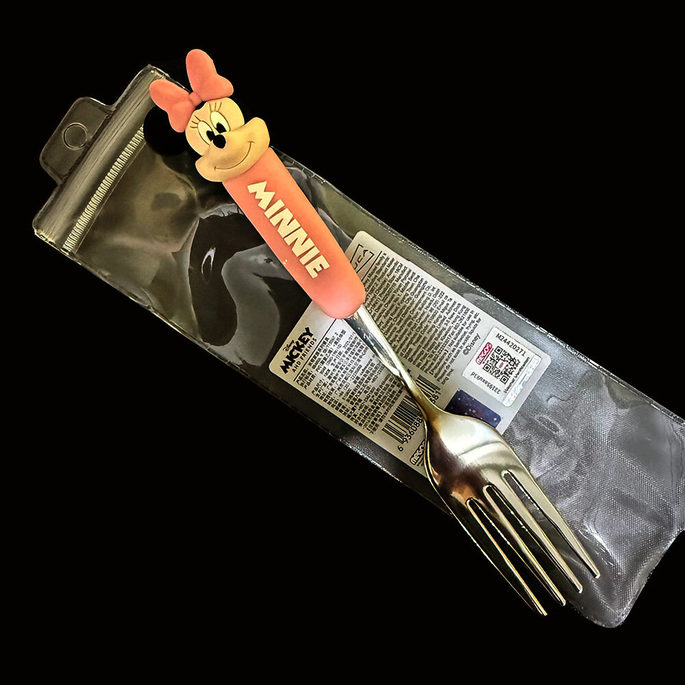 Силиконовая голова ложки и вилки Disney Winnie, нержавеющая сталь, детская ложка и вилка, фруктовая вилка, новая продукция, оптовая продажа ложек