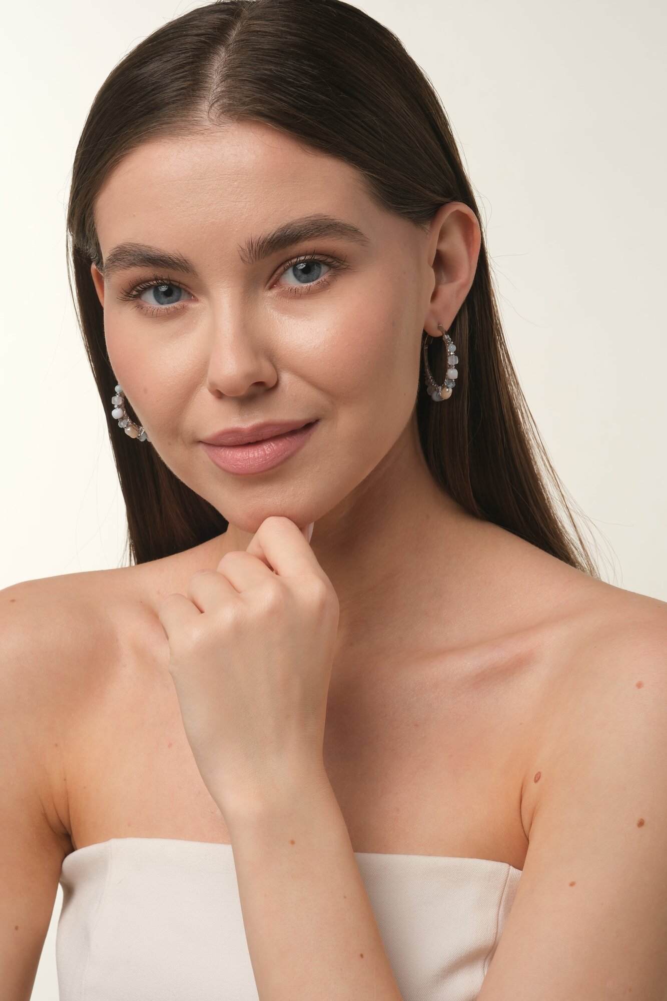 Серьги конго, кварц, аквамарин, гематит, жемчуг пресноводный культивированный