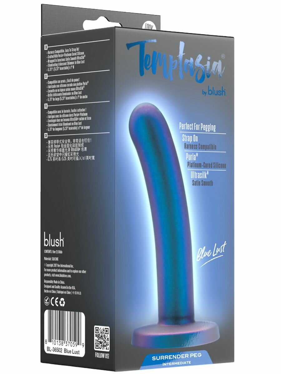 Синий силиконовый фаллоимитатор на присоске "Surrender Peg Intermediate Blue Lust" 14см