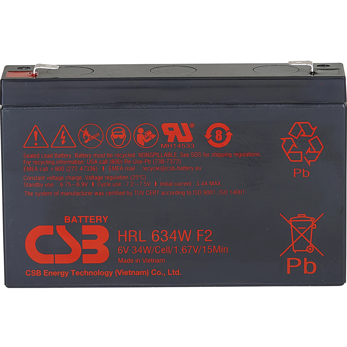 Аккумуляторная батарея для ИБП CSB HRL634W (6V, 9Ah) клеммы F2, темно-серый