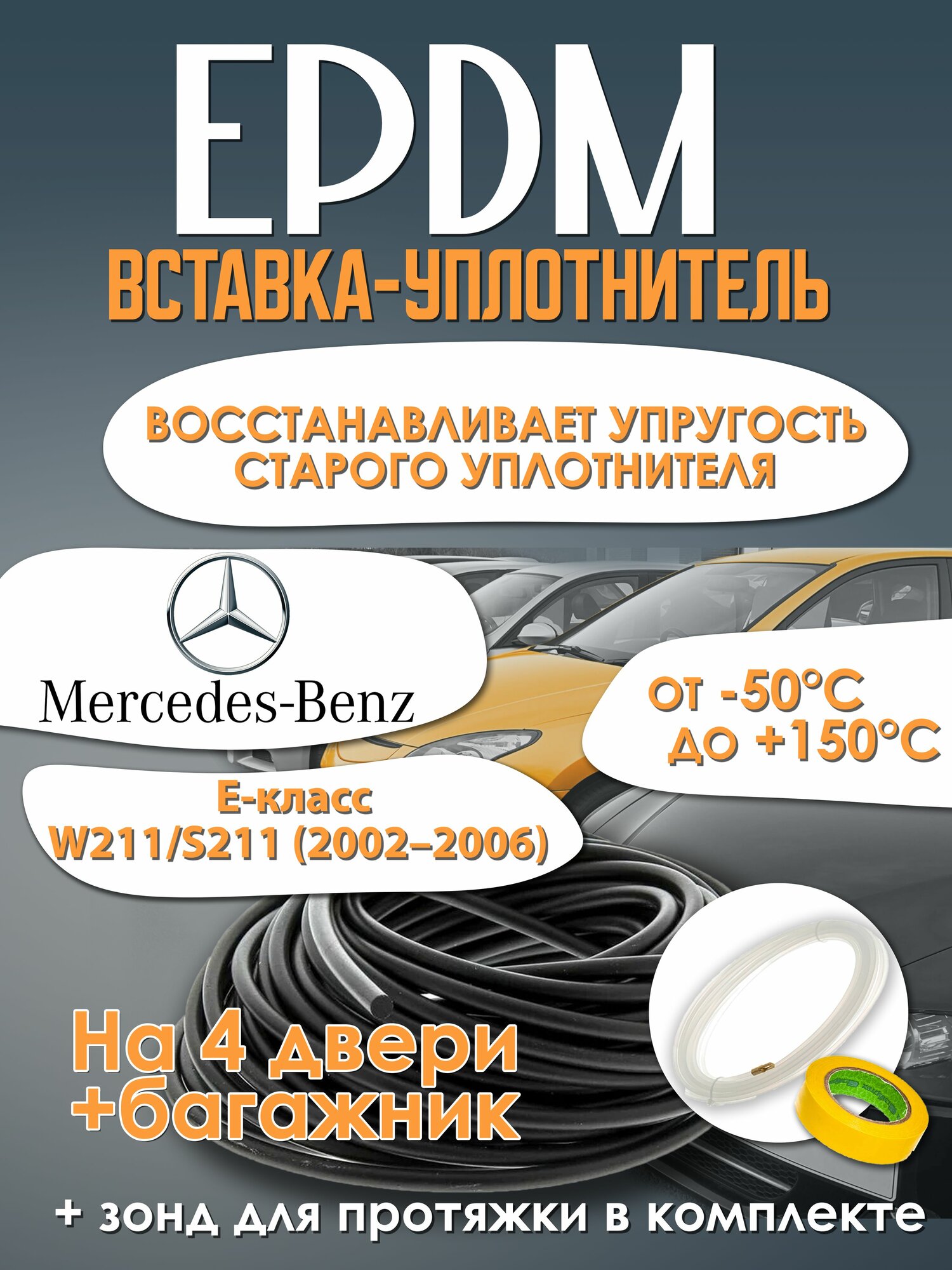 EPDM вставка-уплотнитель для дверей автомобиля Mercedes-Benz E-класс W211/S211 (2002-2006) / Мерседес-Бенц Е-класс В211/С211