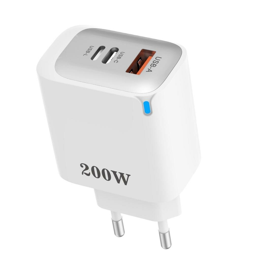 200 Вт быстрое зарядное устройство с USB-C и USB-A, Белый