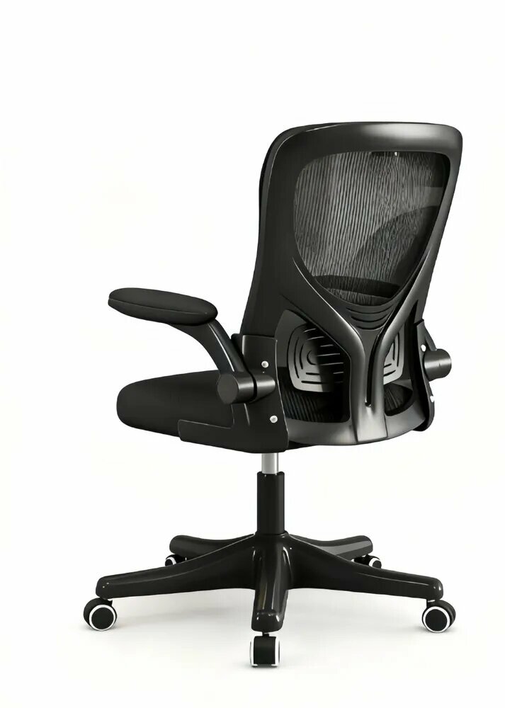 Офисное кресло, Черное + подлокотники с возможностью переворота + удобная вентилируемая спинка + высокоэластичное губочное сиденье + регулировка высоты сиденья (подъем и опускание)
