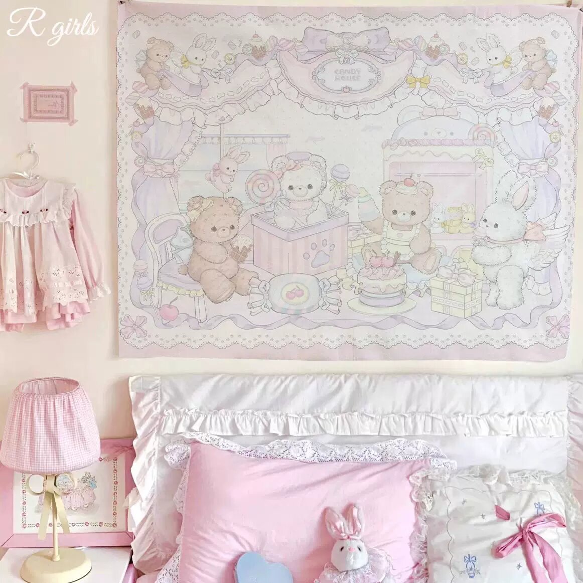 Настенное панно в стиле Лолита с милым медведем-целительом, для декора спальни, в стиле девчачьего сердечного декора