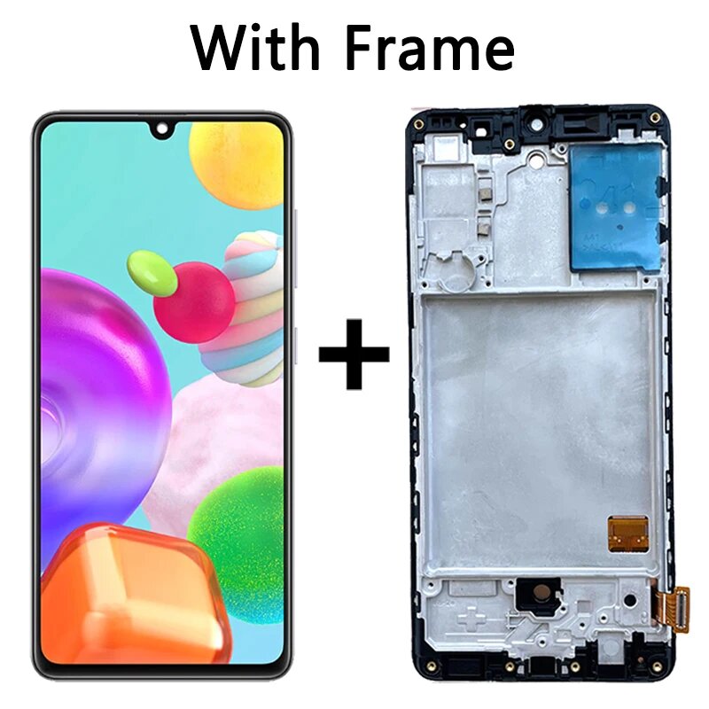 ЖК-дисплей Super AMOLED A41 со сканером отпечатков пальцев для Samsung A41, A415, Black With Frame