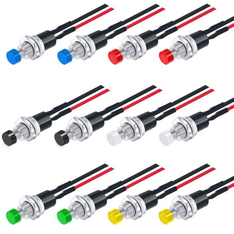 12шт 7-миллиметровые Предварительно Подключенные Мгновенные Кнопочные Переключатели Нормально Разомкнуты SPST для легкой установки своими руками в труднодоступных местах