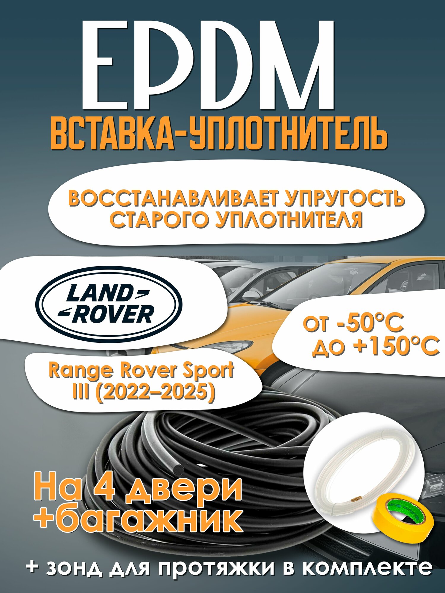 EPDM вставка-уплотнитель для дверей автомобиля Land Rover Range Rover Sport III (2022-2025) / Ленд Ровер Рендж Ровер Спорт 3 поколение