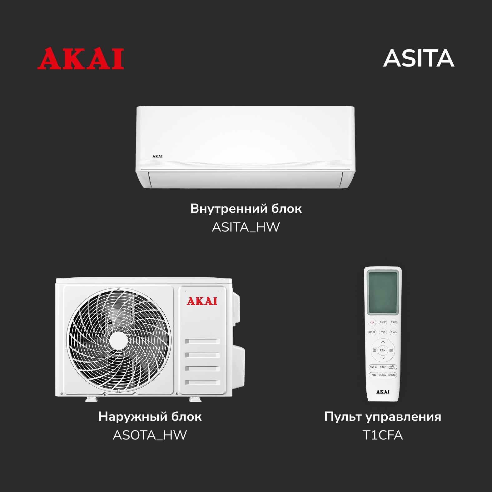 Сплит-системы AKAI ASITA50HW / ASOTA50HW, не инвертор, белый, 50 кв. м.