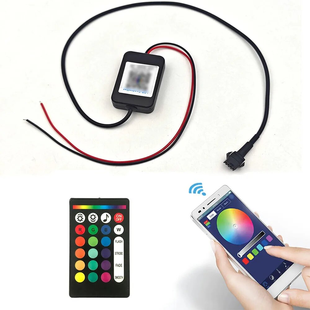 Автомобильный светодиодный атмосферный светильник, Bluetooth-контроллер приложения для RGB, красочная многоцветная светодиодная лента, 24-клавишный беспроводной пульт дистанционного управления