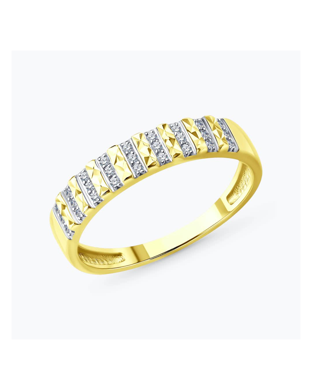 Кольцо широкое, желтое золото, 585 проба, родирование, бриллиант