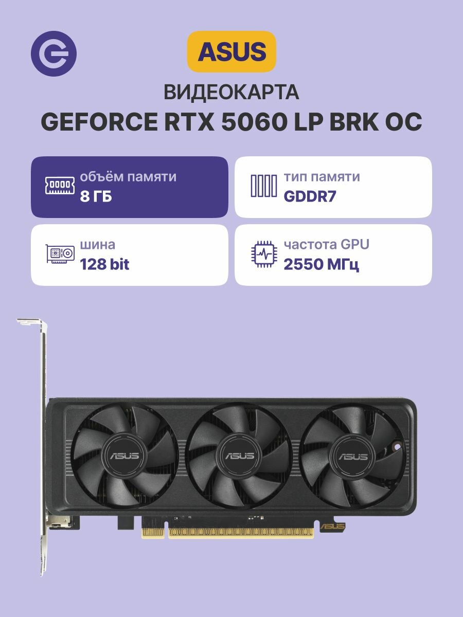 Видеокарта ASUS GeForce RTX 5060 LP BRK OC 8G (90YV0N90-M0NA00)